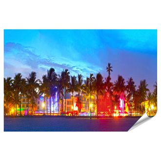 Islandburner XXL Bild Poster Lichter Der Nacht Am Palmenstrand Von Miami Beach Premium Bilder 130x90cm