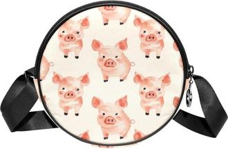 Generic Sac &agrave; bandouli&egrave;re rond pour femme, motif cochon, sac &agrave; dos avec fermeture &eacute;clair, bretelles r&eacute;glables, sac &agrave; main rond d&eacute;contract&eacute; pour femmes et fill