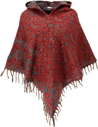 Guru Shop Ethno, Hippie Poncho mit Langer Zipfelkapuze - Rot/blau, Damen, Synthetisch