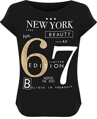 WearAll Femmes Plus Nouveau York Slogan Imprimer Court Manche Tour Cou T-Shirt Dames Haut - Noir - 50-52
