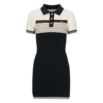 Casablanca Robe polo courte en laine &agrave; rayures Caf&eacute; Culture - Femme - Robes - Bleu - Taille: 38 FR