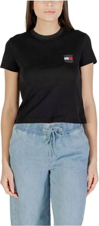 Tommy Jeans Femme, Tops, Noir, Taille: 40 FR T-Shirt Logo Drapeau au Dos