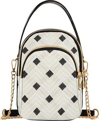 Mnsruu Sac à bandoulière pour femme - Noir et blanc - Motif à carreaux - Avec sangle réglable