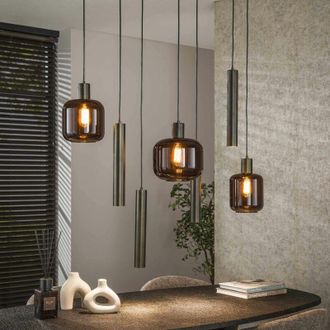 Pier Import Suspension verre & m&eacute;tal - globes bruns + tubes bronze NOVA