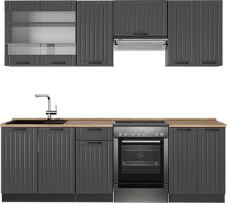 Vicco Küchenzeile Fame-Line, Dunkelgrau, 240 cm, AP Eiche