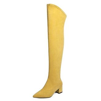EDEFS Bottes Jaune Hautes avec Zip et Talon Carr&eacute; de 5 cm Parfaites pour les Soir&eacute;es et Occasions Sp&eacute;ciales Jaune Taille EU36