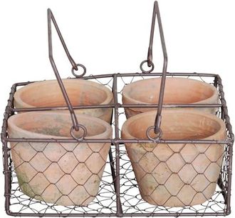 Esschert Fallen Fruits Lot de 4 Pots de Fleurs Ronds avec Panier en m&eacute;tal Style Ancien