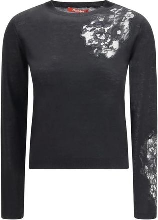 Max Mara Femme, Pulls, Noir, Taille: 38 FR SweaT-shirt en soie avec finitions c&ocirc;tel&eacute;es