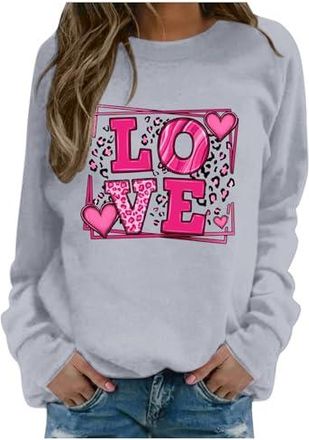 Generic Sweat &agrave; capuche d&eacute;contract&eacute; &agrave; col rond imprim&eacute; pour la Saint-Valentin 2026, gris clair, L