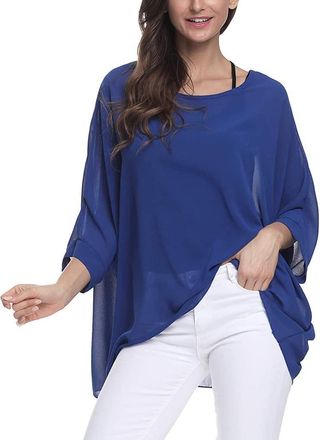 Minetom Damen Sommer Chiffon Bluse Strand Beil&auml;ufige T Shirt Lose Hemd Oversize Oberteile Tuniken Tops Strandponcho Bikini Cover Up Stil 15 Einheitsgr&ouml;&szlig;e