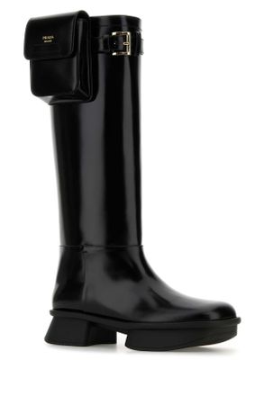 Prada Womens Black Leather Boots Nero Vitello Stivali