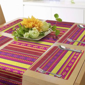 Abakuhaus Mexikaner Tischläufer & 4 Stück Tischsets, Vibrierendes farbiges gestreiftes Muster mit abstrakten Eidechsen-Tierfigur-Volksgrenzen, Tischdeko-Set, 18