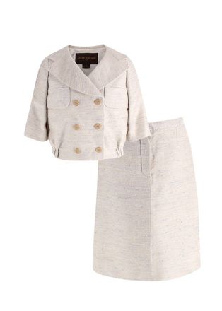 Louis Vuitton Vintage Beige Silk Jacket and Skirt Suit Size XS
