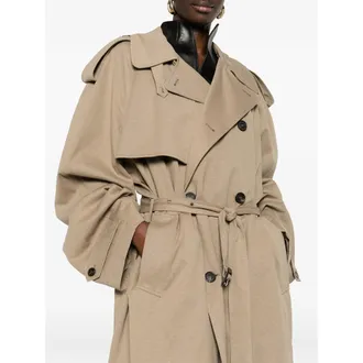 Balenciaga Womens Trench Coat Double-Breasted Cotton Neutrals & Raincoats