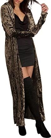 Generic Manteau d&eacute;contract&eacute; en velours pour femme - Manteau long et d&eacute;contract&eacute; - Avec poche - Cardigan uni - Pour femme, Caf&eacute;-5., XXL