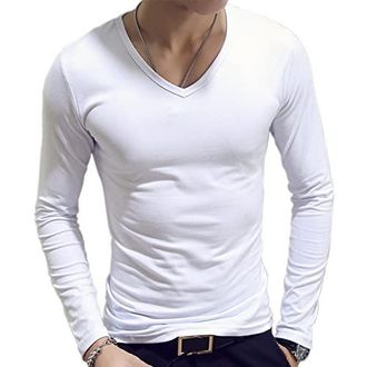 TiaoBug Homme T-Shirt &agrave; Manches Longues Slim Haut Thermique Maillot de Corps Pull Hiver Printemps Casual Blanc L