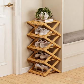 Generic 9-St&ouml;Ckiges Bambus-Schuhregal, Faltbar, Vertikal Zusammenklappbar, Platzsparend, Robust und Stabil, Leicht Zu Reinigen, for Eingangsbereich, Kleidersc