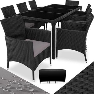 TecTake Tectake - Salon de jardin 8 personnes - R&eacute;sine tress&eacute;e r&eacute;sistante aux UV - Housse de protection incluse - Coussins d&eacute;houssables et lavables