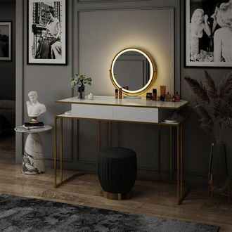 Vicco Schminktisch Tiara, Kosmetiktisch mit Spiegel, Wei&szlig;/Gold, 110 cm