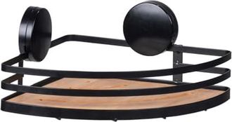 WENKO Static-Loc Plus Eckablage Mod. Alba, Badezimmerablage aus lackiertem Stahl & Bambus, Befestigen ohne Bohren, sicherer Halt durch statische Haftung, 27