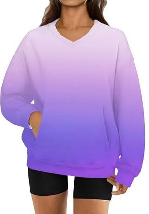 Generic Pull Femme Hiver col V Mode Couleur Unie/Impression D&eacute;grad&eacute;e Sweatshirt Tendance Ample Chaud Sweat Femme sans Capuche D&eacute;contract&eacute; Manche Longue Tops a