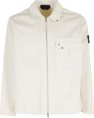 Stone Island Homme, Vestes, Blanc, Taille: L Overshirt Coupe Confort avec Zip