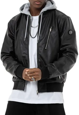 Red Bridge Lederimitatjacke Bomberjacke mit abnehmbarer Kapuze