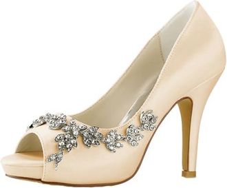 Minitoo Sandales confortables pour femme - Plateforme - Talon haut - Chaussures de mariage avec strass MY098, My098 Champagne Talon 10 cm, 36 EU