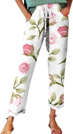Generic Pantalon L&eacute;ger Femme Ete en Lin &Eacute;t&eacute; Ample Womens Autumn Fragrant Linen Print Casual Pants Perfect for Spring Comfortable and Trendy for Relaxed Days a