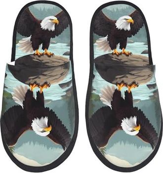 Generic Pantoufles De Maison Eagle &Agrave; T&ecirc;te Blanche De Tree River Peluche Pantoufles De Voyage Lavables Chaussons DInt&eacute;rieur Pour Automne Homme Invit&eacute; M