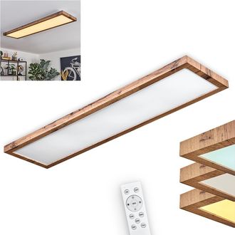 HOFSTEIN LED Deckenleuchte Salmi, dimmbares Deckenpanel aus Metall/Kunststoff/MDF in Schwarz/Holzoptik/Wei&szlig;, skandinavisches Design, mit Fernbedienung, 36 Watt