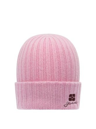 Ganni Caps & M&uuml;tzen - Fitted Wool Blend Beanie With Ribbed Cuff - Gr. ONE SIZE - in Rosa - f&uuml;r Damen