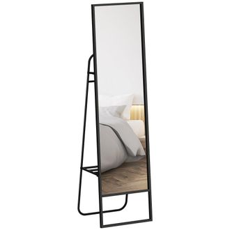 HOMCOM Standspiegel 148,5 x 40 cm, gro&szlig;er rechteckiger Spiegel mit hinterer Ablage, 2 Haken und Metallrahmen, f&uuml;r Schlafzimmer Wohnzimmer und Ankleidezimmer,