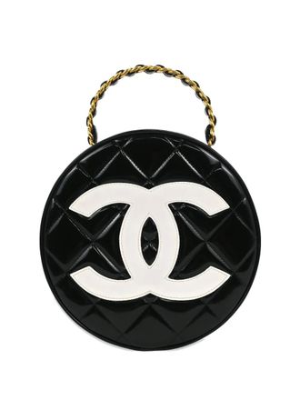 Chanel 1995 runde Kosmetiktasche aus Lackleder - Schwarz