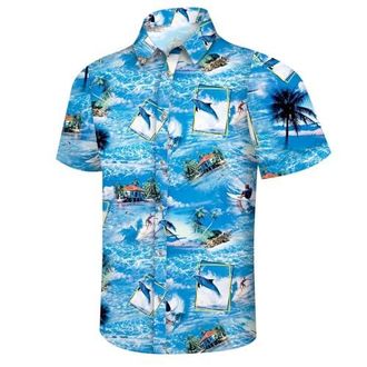 Generic Chemise hawa&iuml;enne &agrave; manches courtes pour homme - Sans plis - Boutonn&eacute;e - &Eacute;vacuation de lhumidit&eacute; - S&eacute;chage rapide - Imprim&eacute; d&eacute;contract&eacute; - Haut color&eacute; 