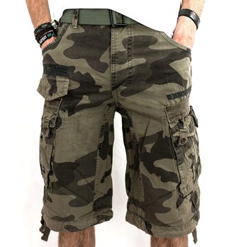 Geographical Norway Herren Cargoshorts - Kurze Hose aus Baumwolle, Sommer-Bermuda mit G&uuml;rtel, Gr&ouml;&szlig;en S-5XL Brandiing- Production (Small, CAMO Grau)