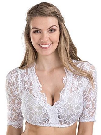 Schöneberger Trachten Couture Chemisier Dirndl élégant et Exclusif en Dentelle Noir/Blanc- Chemisier Dirndl Windrose (46, Blanc)