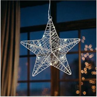 Com-Four d&eacute;co LED &eacute;toile No&euml;l - &Eacute;toile de d&eacute;coration de No&euml;l &agrave; accrocher - Poinsettia en m&eacute;tal avec Paillettes - Cintre de d&eacute;coration