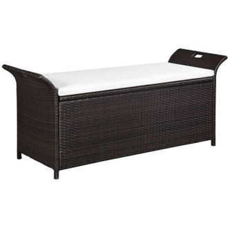 vidaXL Truhenbank mit Polster 138 cm Poly Rattan Braun - Vidaxl