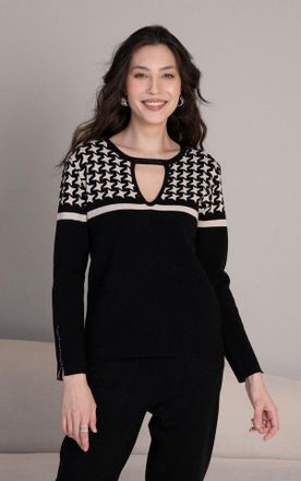 Passioni Strickpullover mit Sternmuster oben und schlichtem Schwarz unten