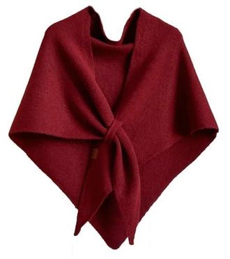 Generic Châle en laine mélangée de couleur unie pour femme, châles tricotés et enveloppes, cape, pull écharpe adaptée pour lautomne et lhiver, rouge vin, Tail
