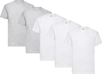 Fruit Of The Loom T-shirt pour homme 5 ER packregular Fit 11182 V, 3 x blanc + 2 x gris + 1 x bloc-notes, Large