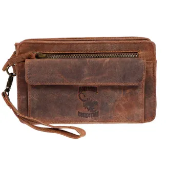 Christian Wippermann Herren echt Leder Handgelenktasche Herrenhandtasche Dokumententasche Tasche Doppelkammer Braun