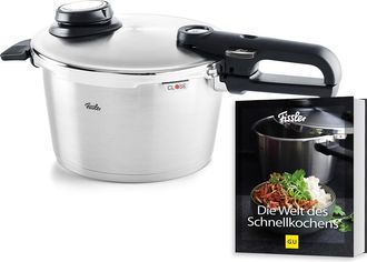 FISSLER Vitavit Premium/Schnellkochtopf-Set (4,5 L, &Oslash; 22 cm) + Gratis D&auml;mpf-Einsatz & Schnellkochtopf-Buch, Edelstahl-Dampfkochtopf,4-Garstufen - Induktion