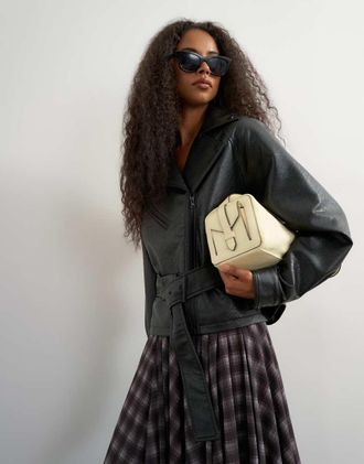 Topshop blouson style motard en imitation cuir noir