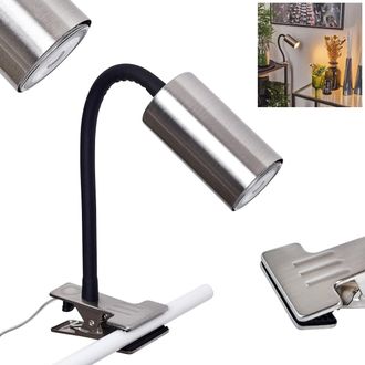 HOFSTEIN Klemmleuchte Javel, moderne Klemmlampe aus Metall in Nickel-matt/Schwarz, verstellbare Leseleuchte mit An-/Ausschalter am Kabel und beweglichem Leucht