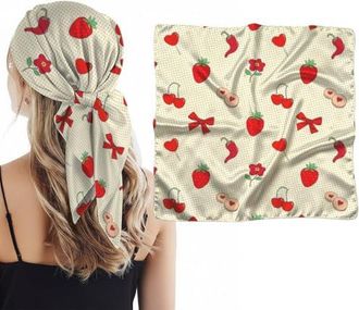 Generic Bandana rouge fraise coeur fleur cerise comme &eacute;charpe de t&ecirc;te en soie pour dormir cou carr&eacute; &eacute;charpe cowboy accessoires, Fraise rouge coeur fleur ceris