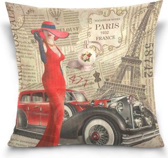 Linomo Kissenbezug 45x45 cm, Eiffelturm Paris Frau Dekorative Kissenbezug Kissenh&uuml;lle f&uuml;r Couch Sofa Bett Hause