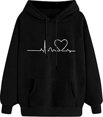 Generic BOTCAM Pull à capuche pour femme - Manches longues - Col rond - Motif coeur - Tumblr - Sweat à capuche - Sport décontracté - Avec poches - Pour adoles