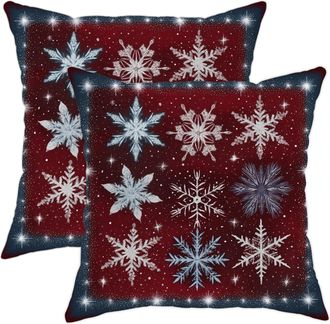 Generic Winter-Kissenbezüge, 2er-Set, Burgunderrote Schneeflocke, dekorative Kissenbezüge, Bauernhaus-Dekoration für Zuhause, Sofa, Bett, Couch, 40,6 x 40,6 c
